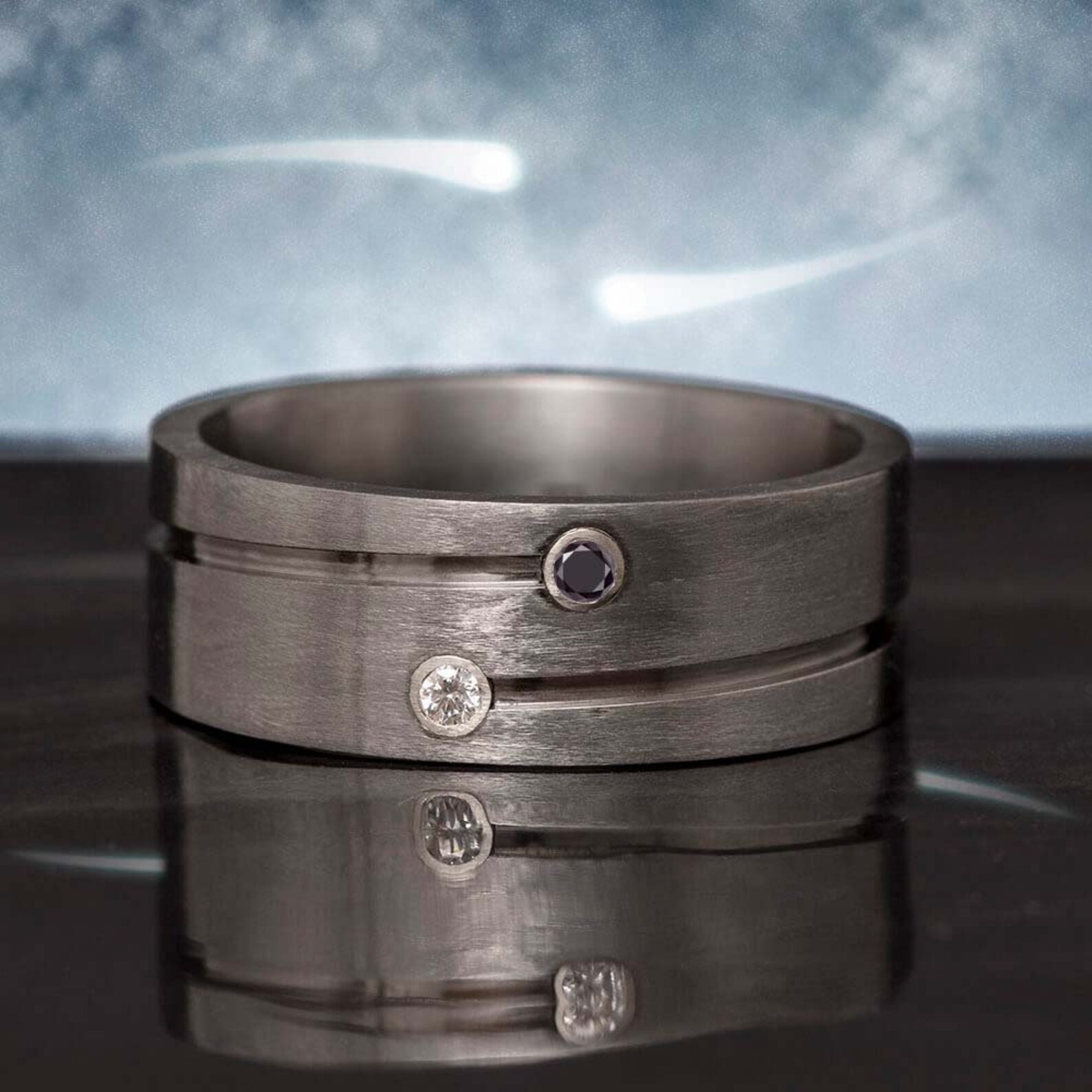 Double Diamond Ying Yang Wedding Ring in Titanium - Etsy