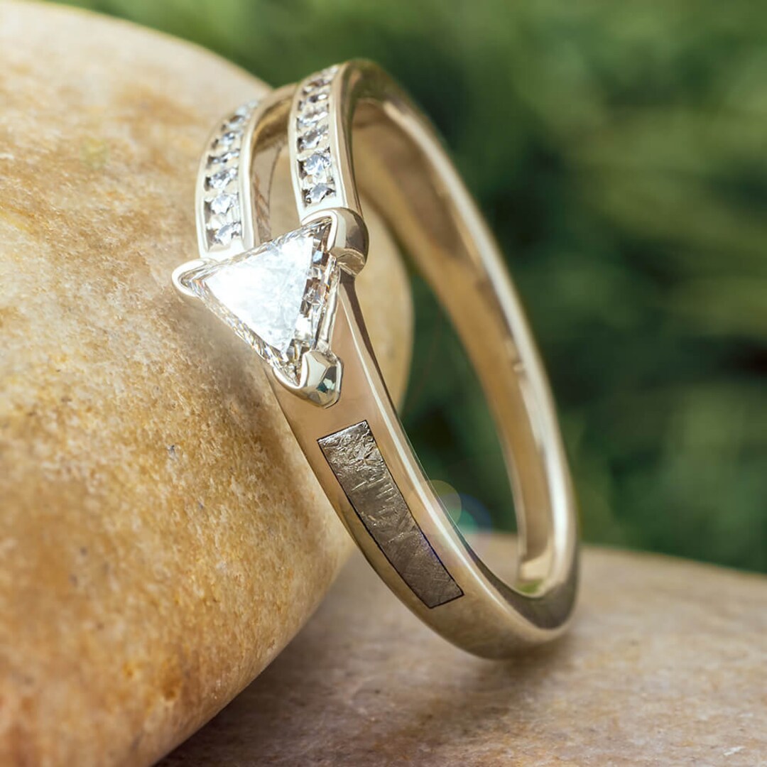 Triangle Cut Diamond Engagement Ring With Meteorite - Etsy