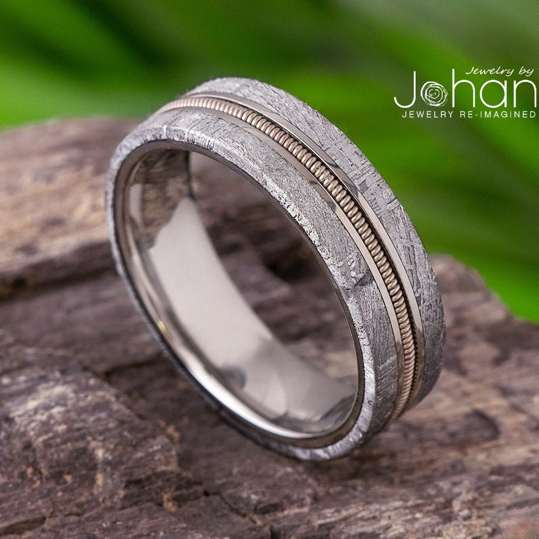Bass String & Meteorite Ring for Musician, Wedding Band for Musician ...