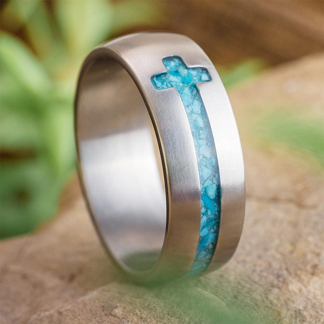 Kingman Turquoise Cross Ring - Etsy