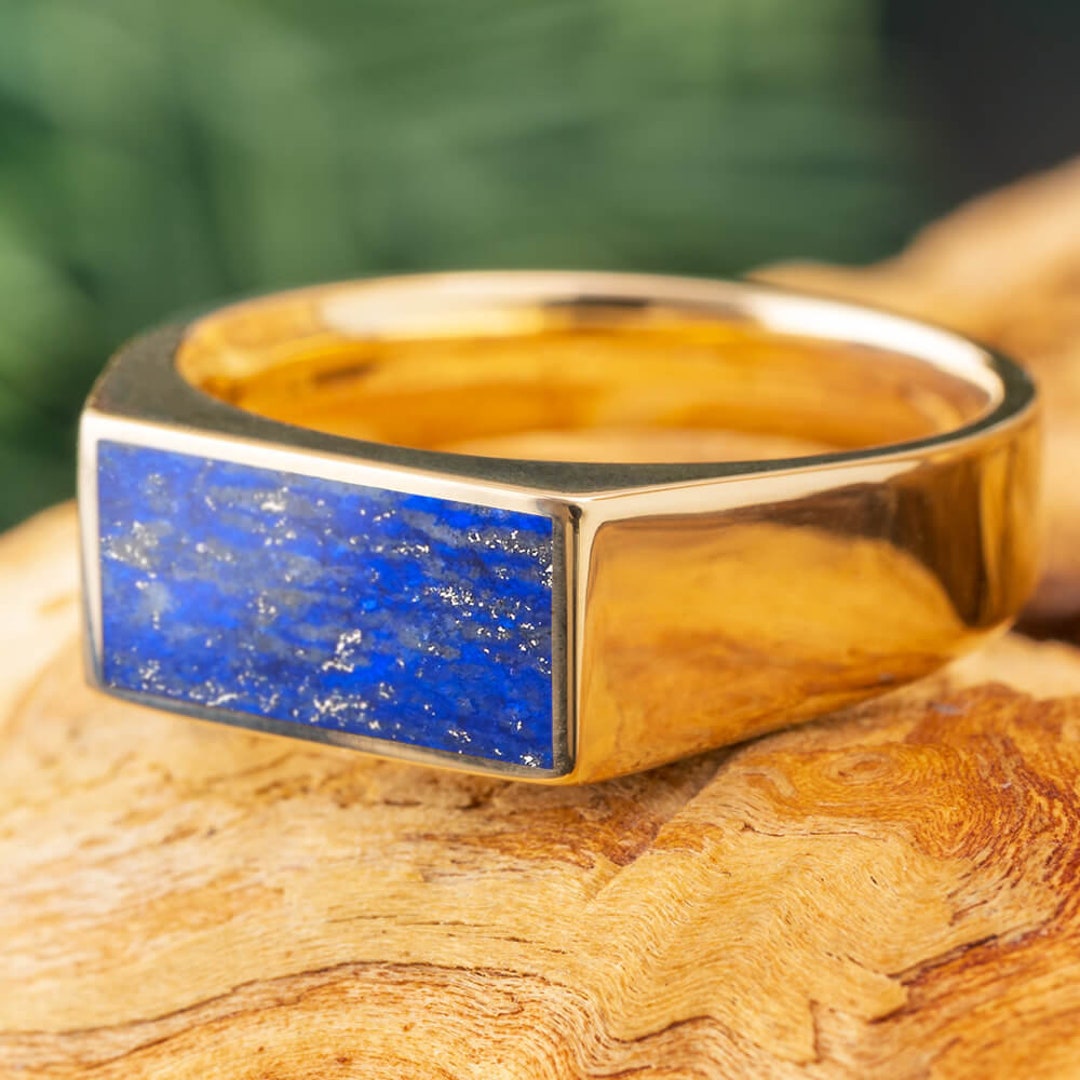 Blue Signet Ring With Lapis Lazuli, Natural Men's Wedding Band - Etsy
