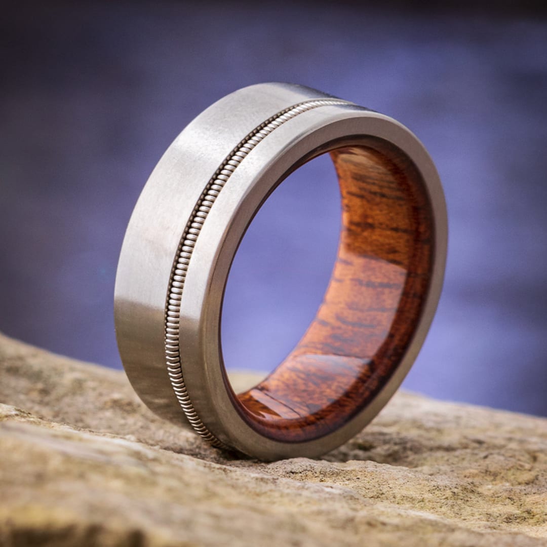 Guitar String Men's Wedding Band With Mahogany Wood - Etsy
