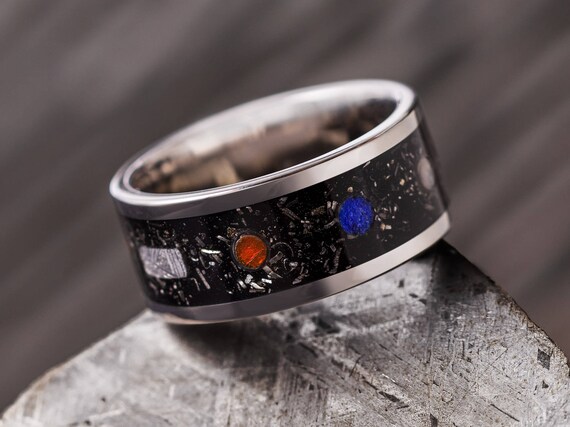 Planet Ring Titanium Ring With Stardust and Planets Custom | Etsy