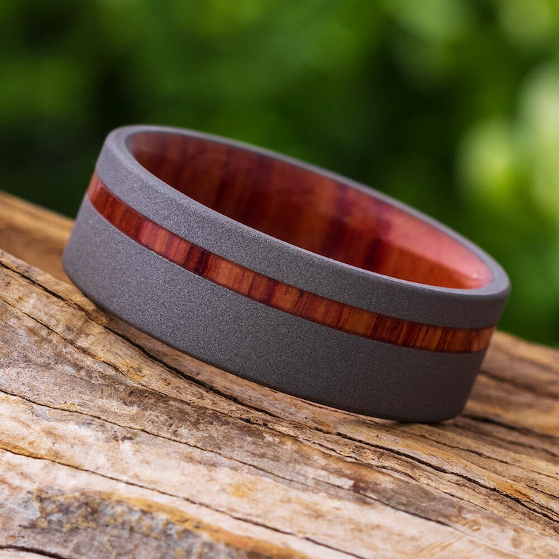 Exotic Tulipwood Men's Wedding Ring With Sandblasted | Etsy
