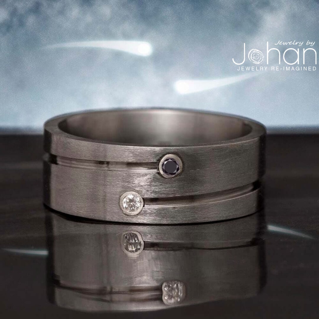 Double Diamond Ying Yang Wedding Ring in Titanium - Etsy