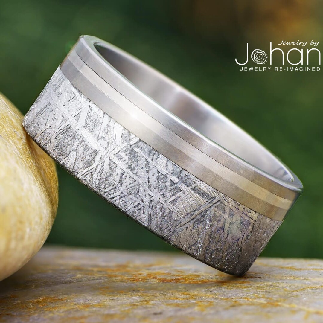 Manly Meteorite Ring With Pinstripes - Etsy