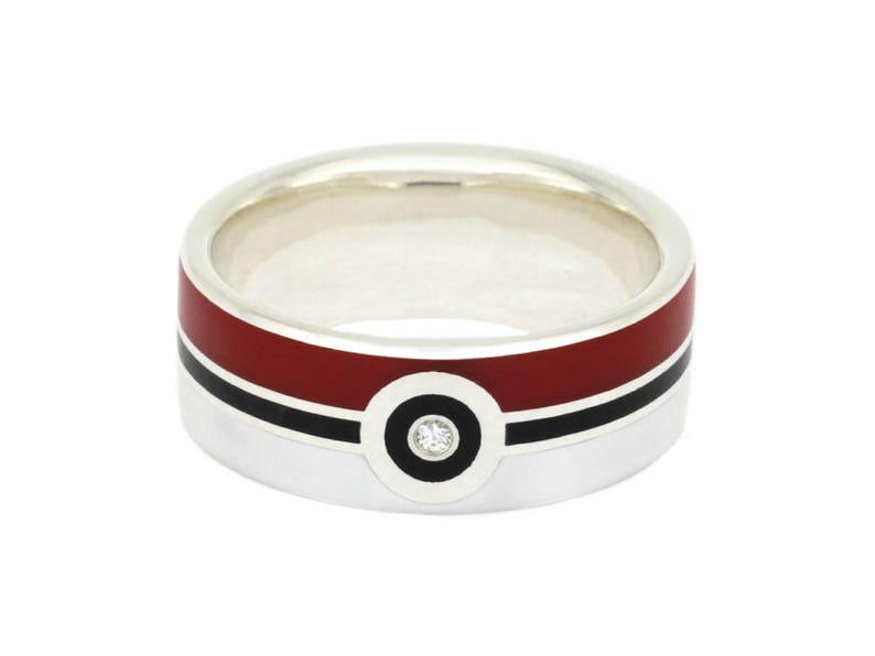 Pokeball Ring Moissanite Ring With Red White and Black | Etsy