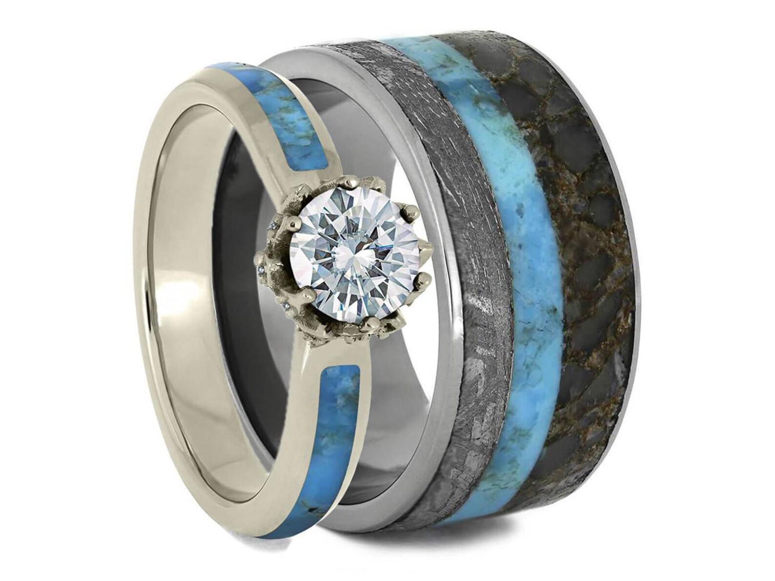 Turquoise Wedding Ring Set With Lotus Prong Engagement Ring - Etsy