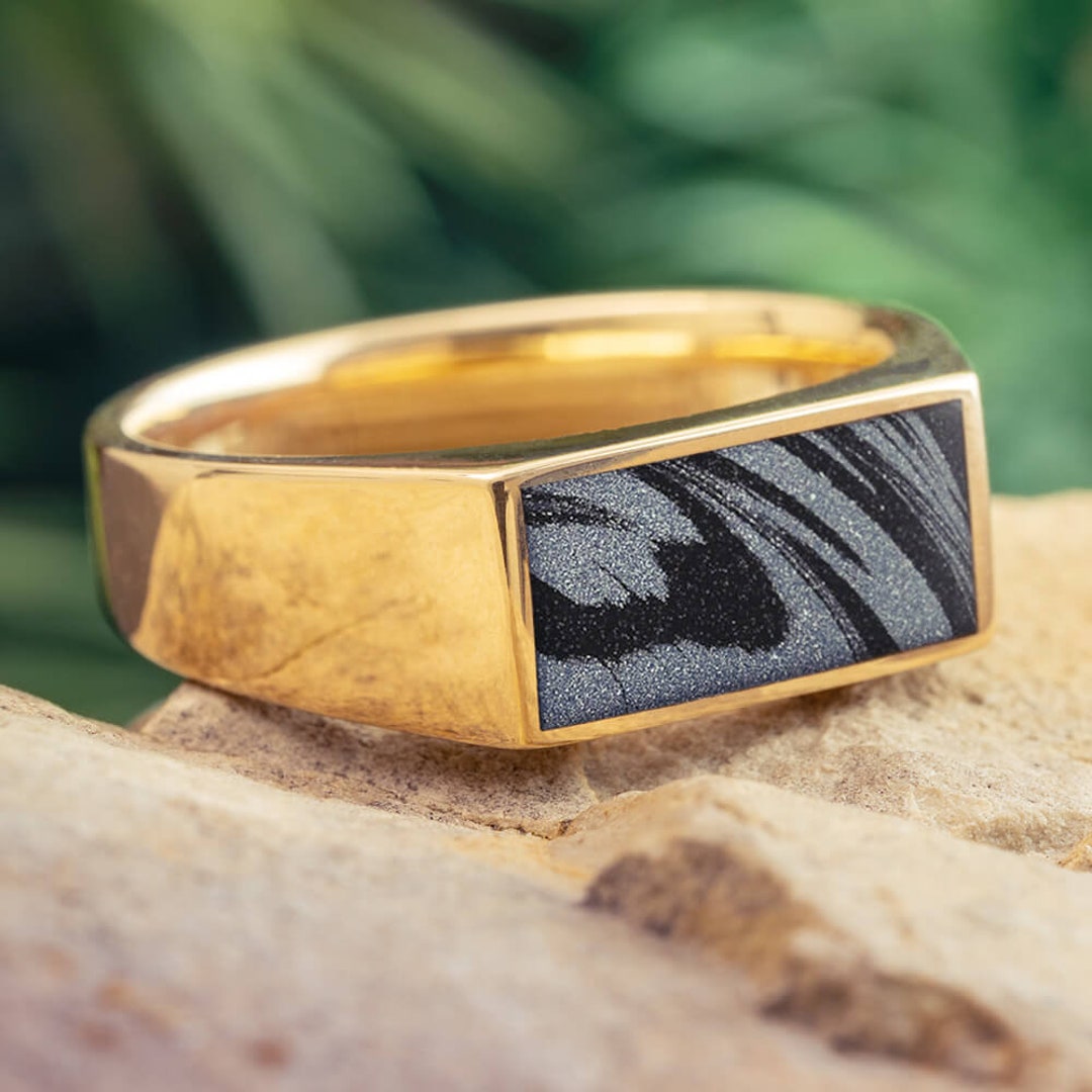 Mixed Metal Signet Ring With Mokume Gane - Etsy