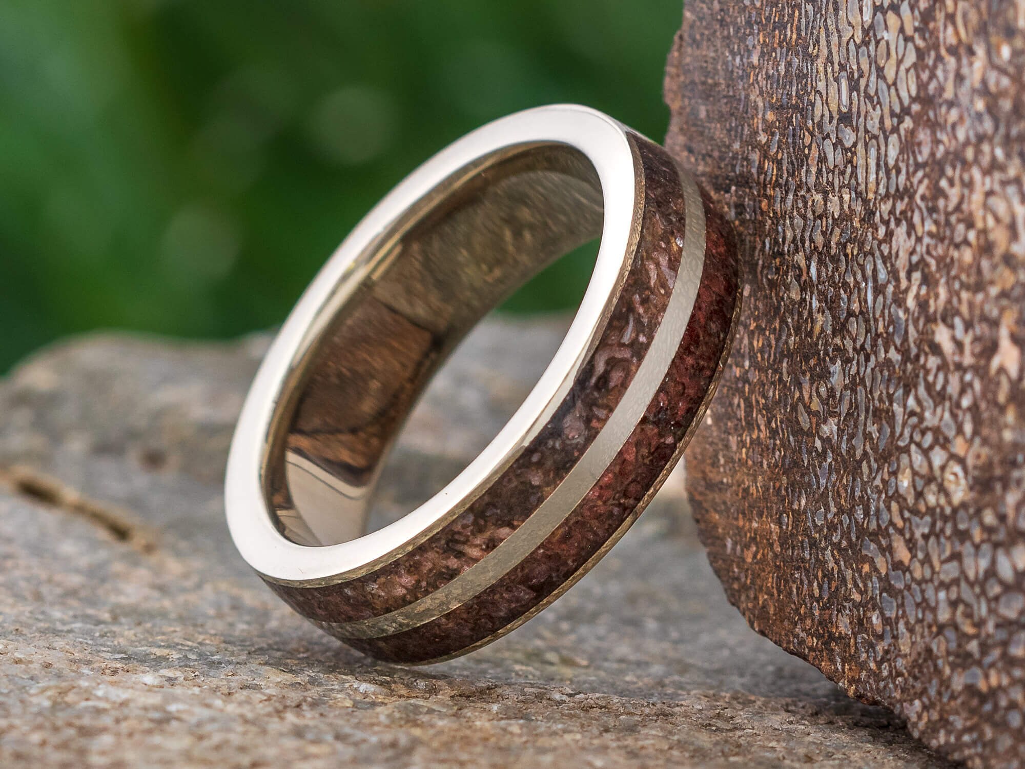 White Gold Dinosaur Bone Wedding Band Gembone Ring for Man | Etsy