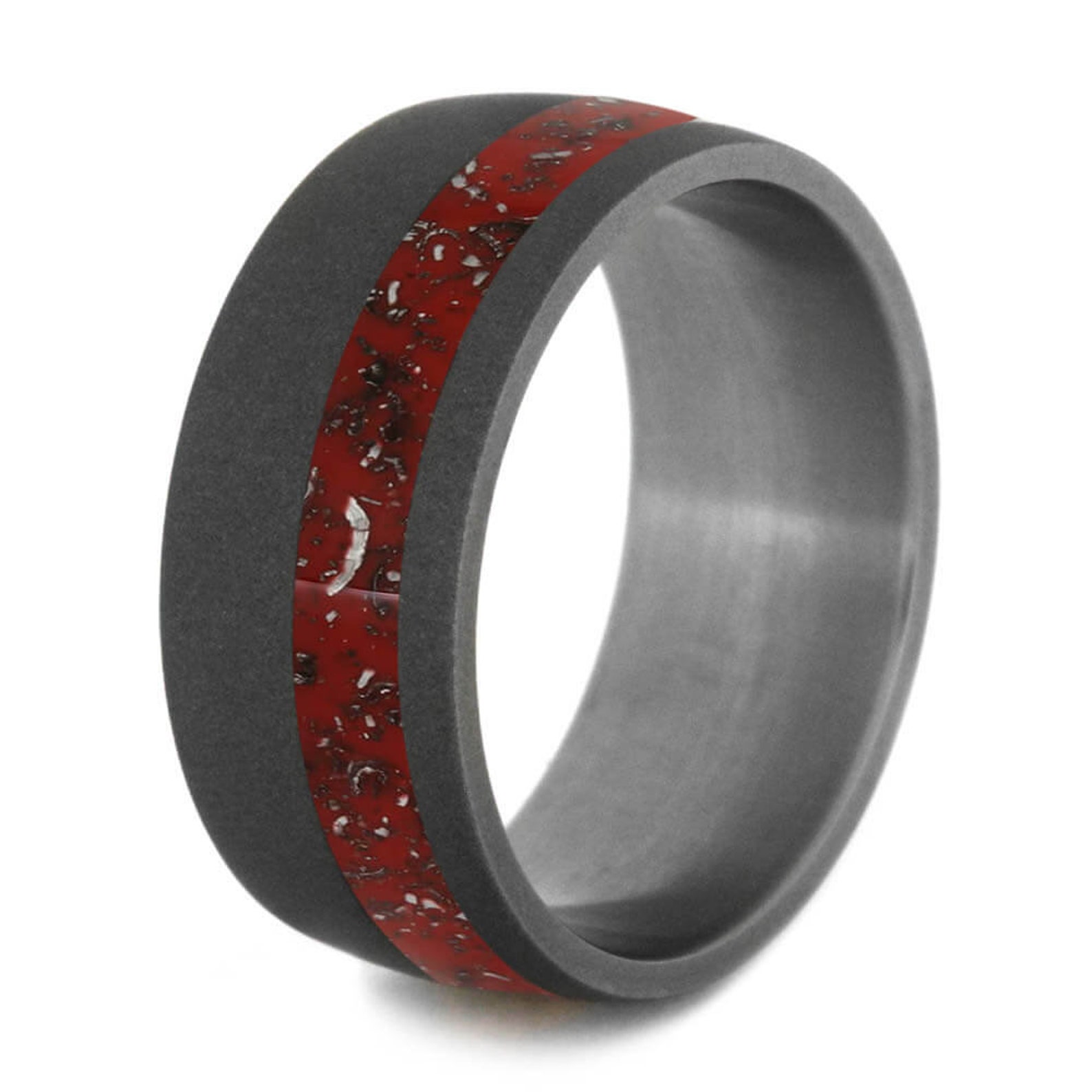 Thick Red Men's Wedding Band With Meteorite Other | Etsy