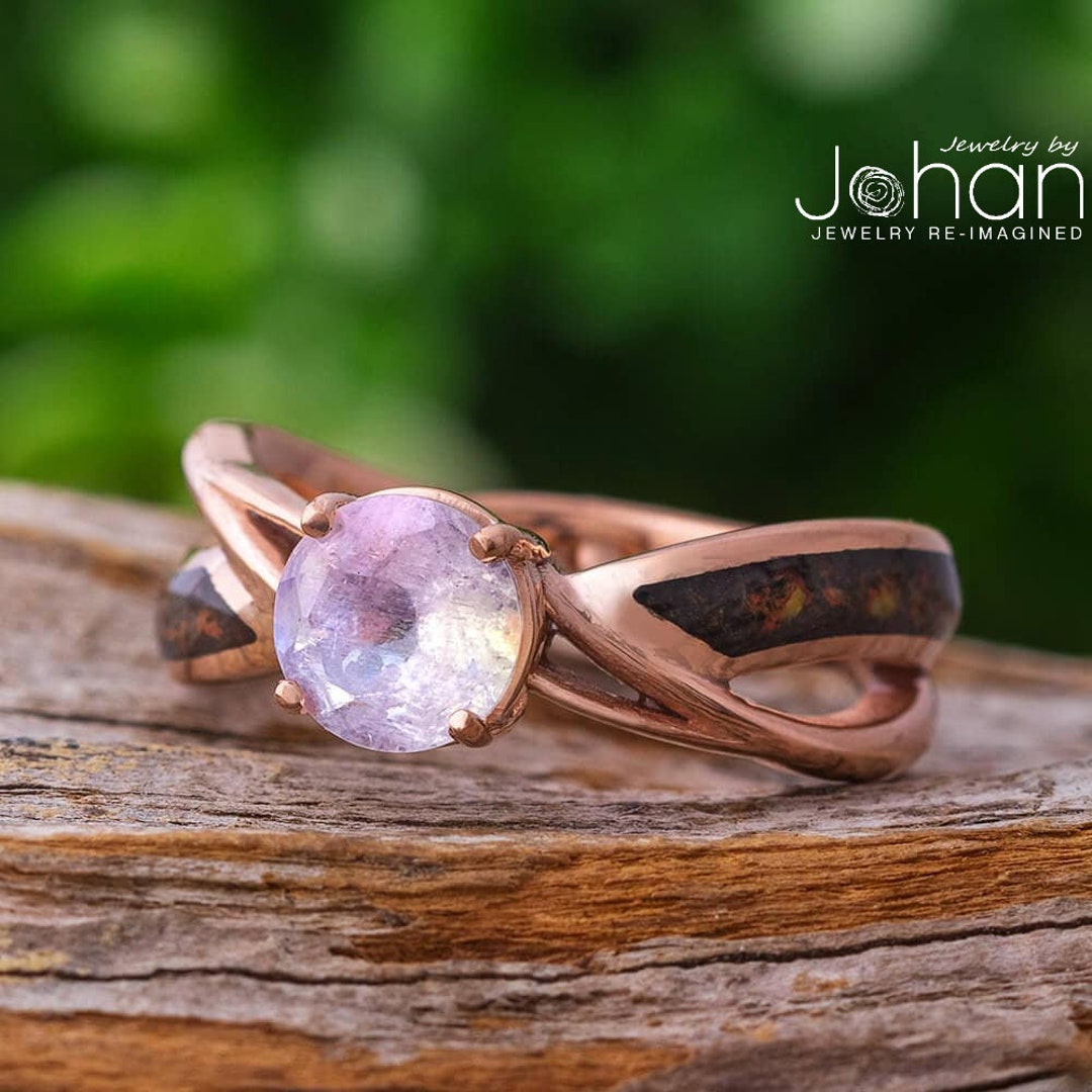 Moonstone Engagement Ring With Dinosaur Bone Inlay, Twist Shank ...