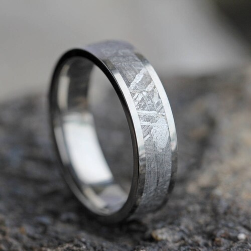 Brushed Titanium & Meteorite Men's Wedding Band Masculine | Etsy