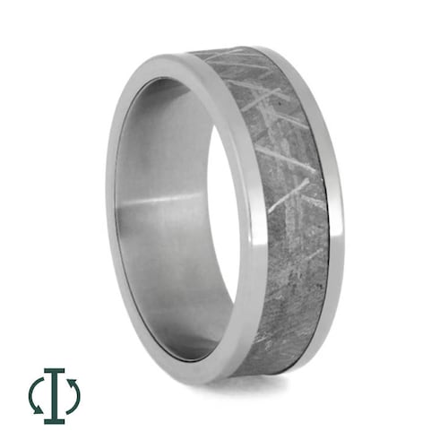 Genuine Meteorite Men's Wedding Ring Titanium Ring With | Etsy