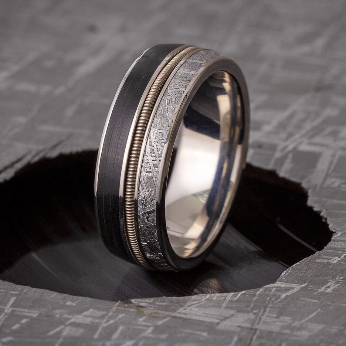 Vinyl Record Ring With Guitar String and Meteorite - Etsy