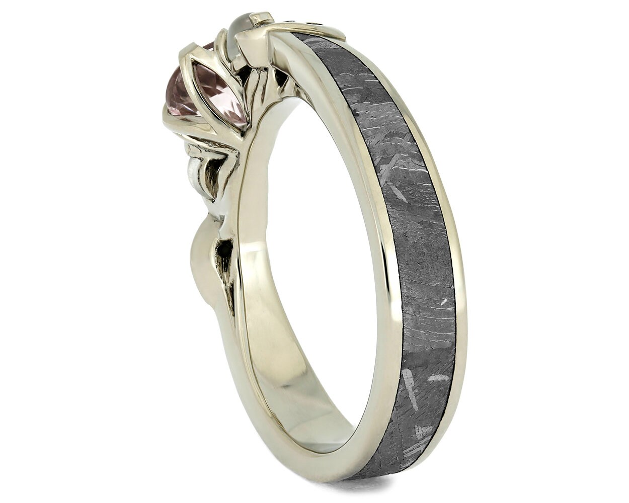 Morganite & Moonstone Engagement Ring With Meteorite Inlay | Etsy