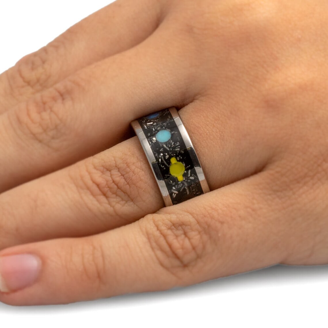 Planet Ring Titanium Ring With Stardust and Planets Custom | Etsy