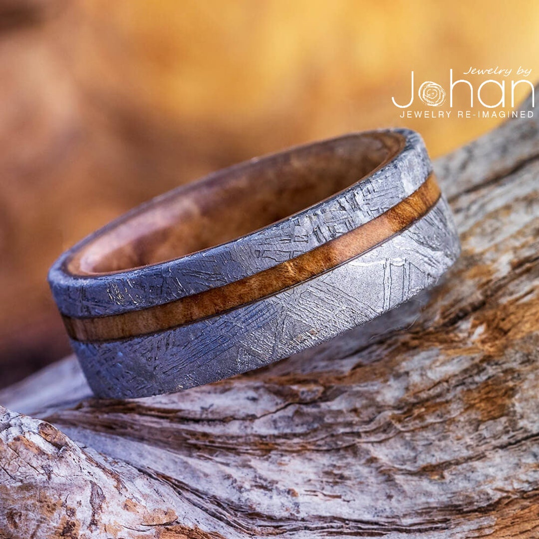 Redwood & Meteorite Men's Wedding Band, Unique Wood Wedding Band ...