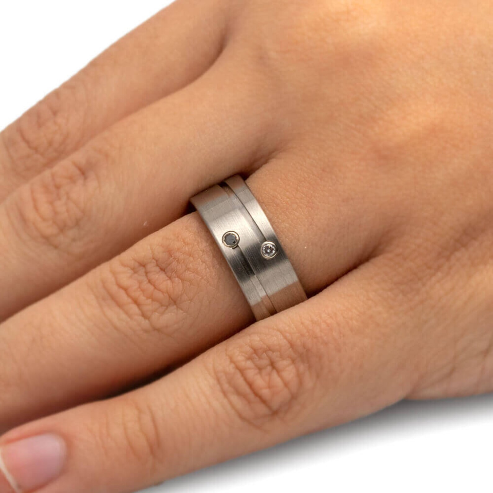 Double Diamond Ying Yang Wedding Ring in Titanium - Etsy
