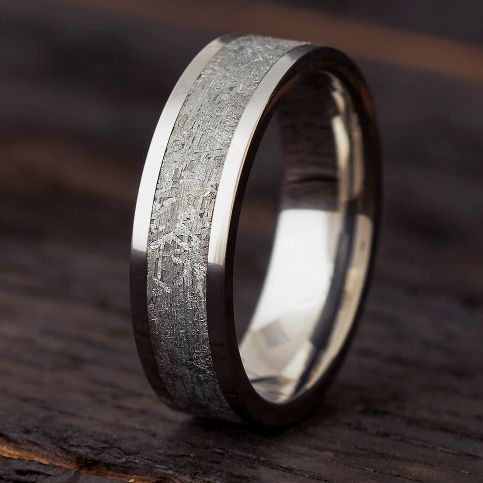 Genuine Meteorite Men's Wedding Ring Titanium Ring With - Etsy