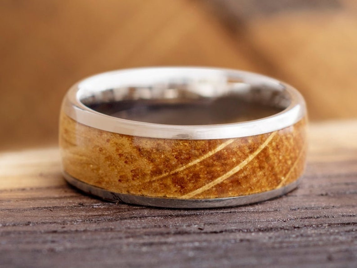Whiskey Barrel Wood Wedding Ring Set Three Stone Engagement - Etsy