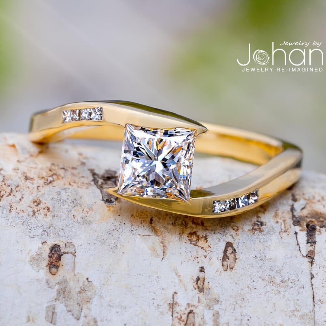 Tension Set Diamond Engagement Ring With Twist Design - Etsy