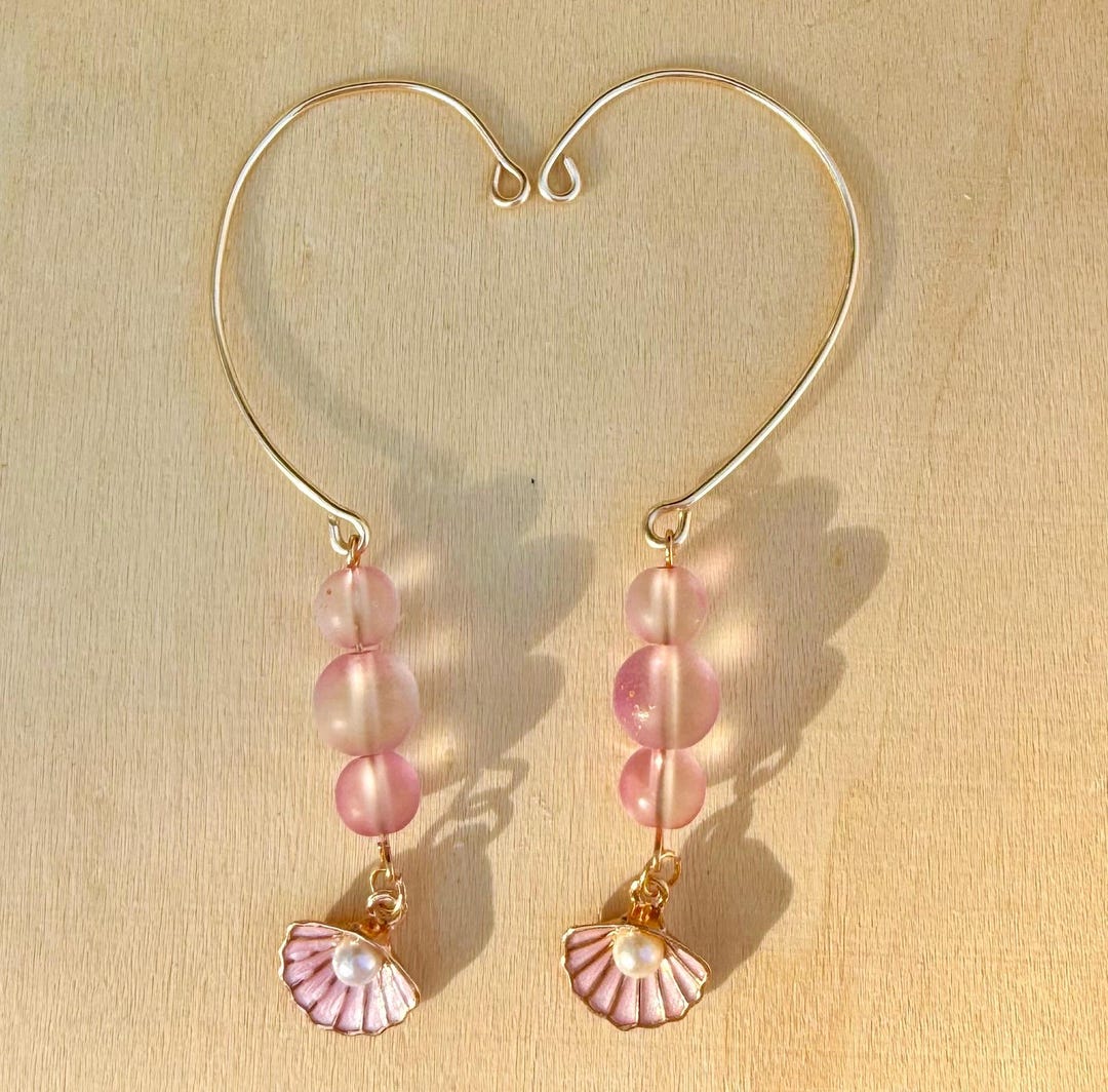 Pink Seashell Ear Wraps, No Piercing Earrings, Adjustable Seashell Ear ...