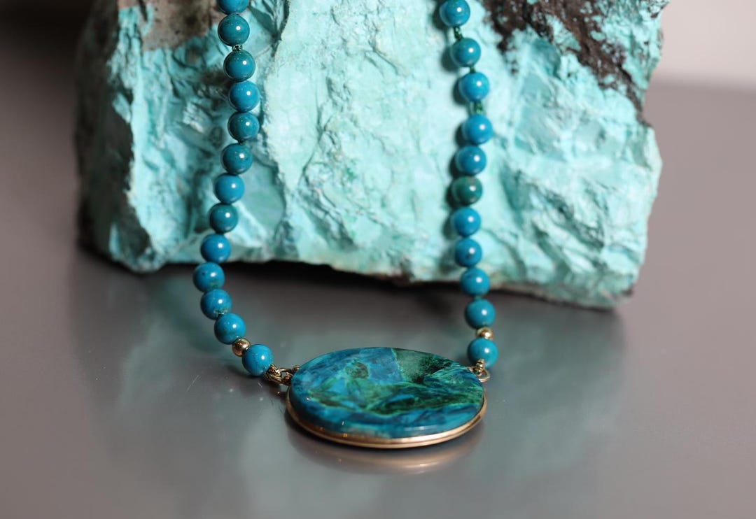 Genuine Eilat Stone Necklace, 14K Gold, Turquoise Necklace, King ...