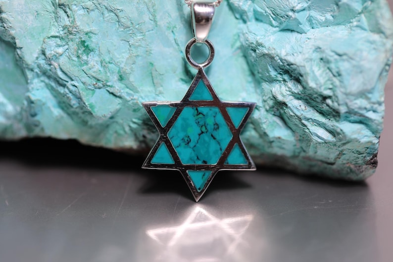 Star of David Pendant With Eilat Stone, 925 Silver, Turquoise Pendant ...