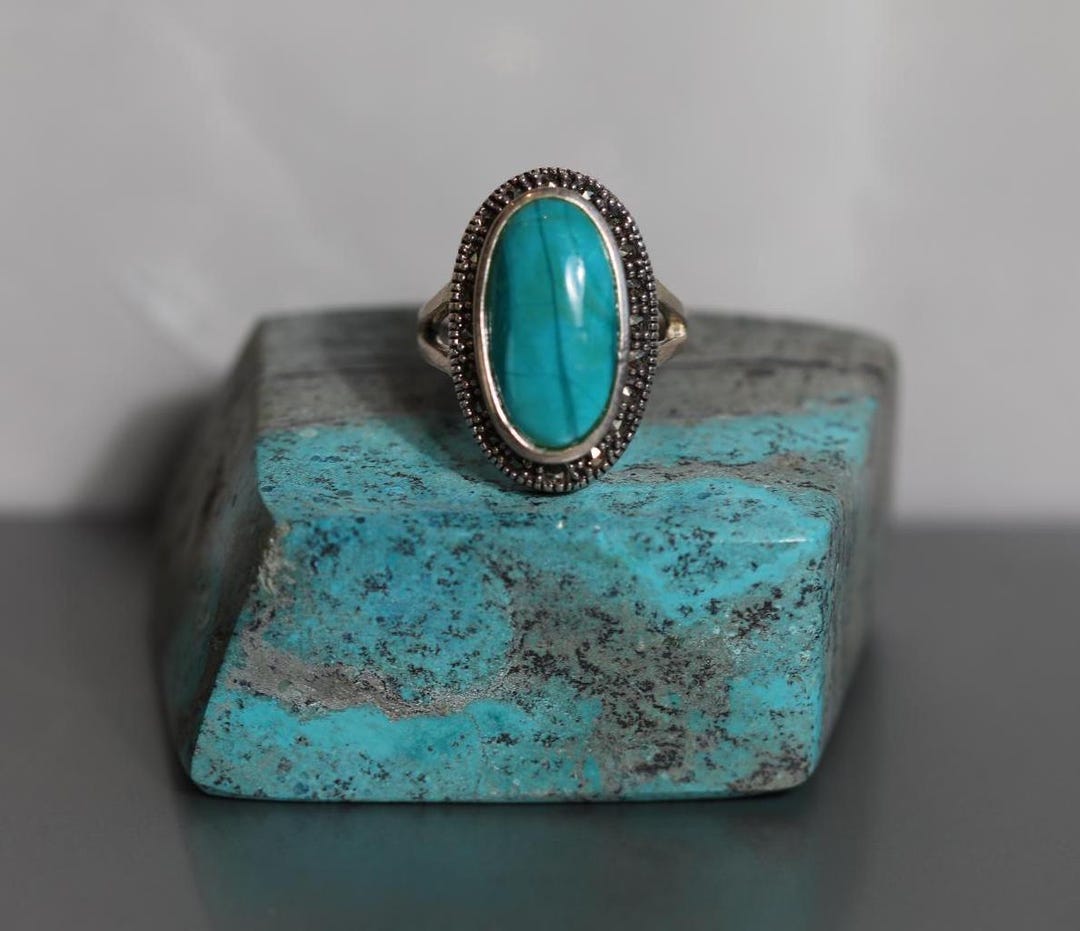 Genuine Eilat Stone Ring With Zircon Stones, 925 Silver, Turquoise Ring ...