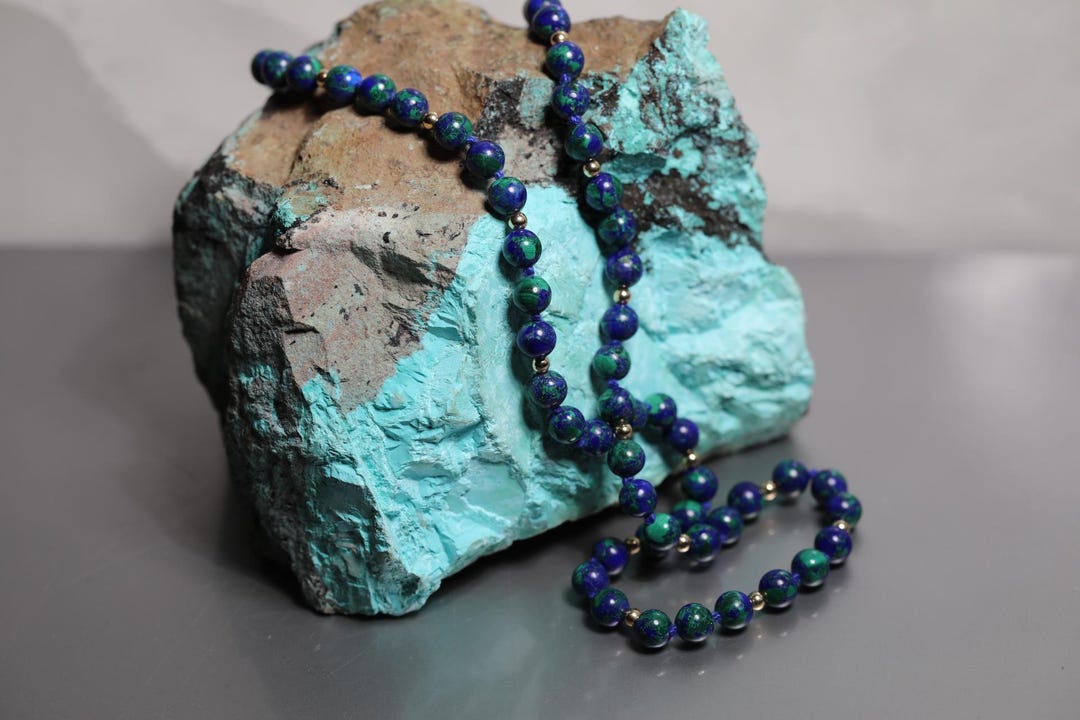 Genuine Eilat Stone Necklace, 14K Gold, Turquoise Necklace, King ...