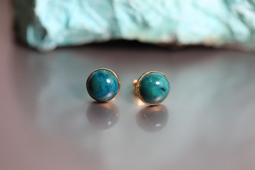 Genuine Eilat Stone Earrings, 14K Gold, Turquoise Earrings, King ...