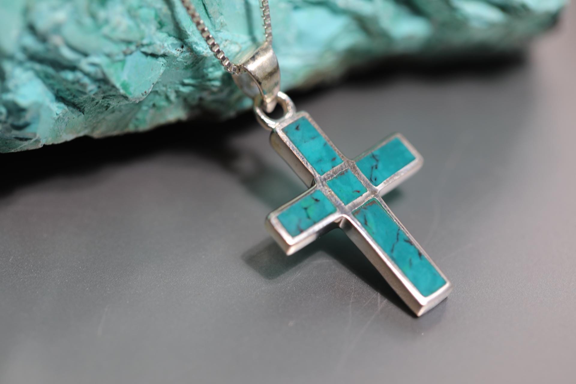 Cross Pendant With Eilat Stone, 925 Silver, Turquoise Pendant, King ...