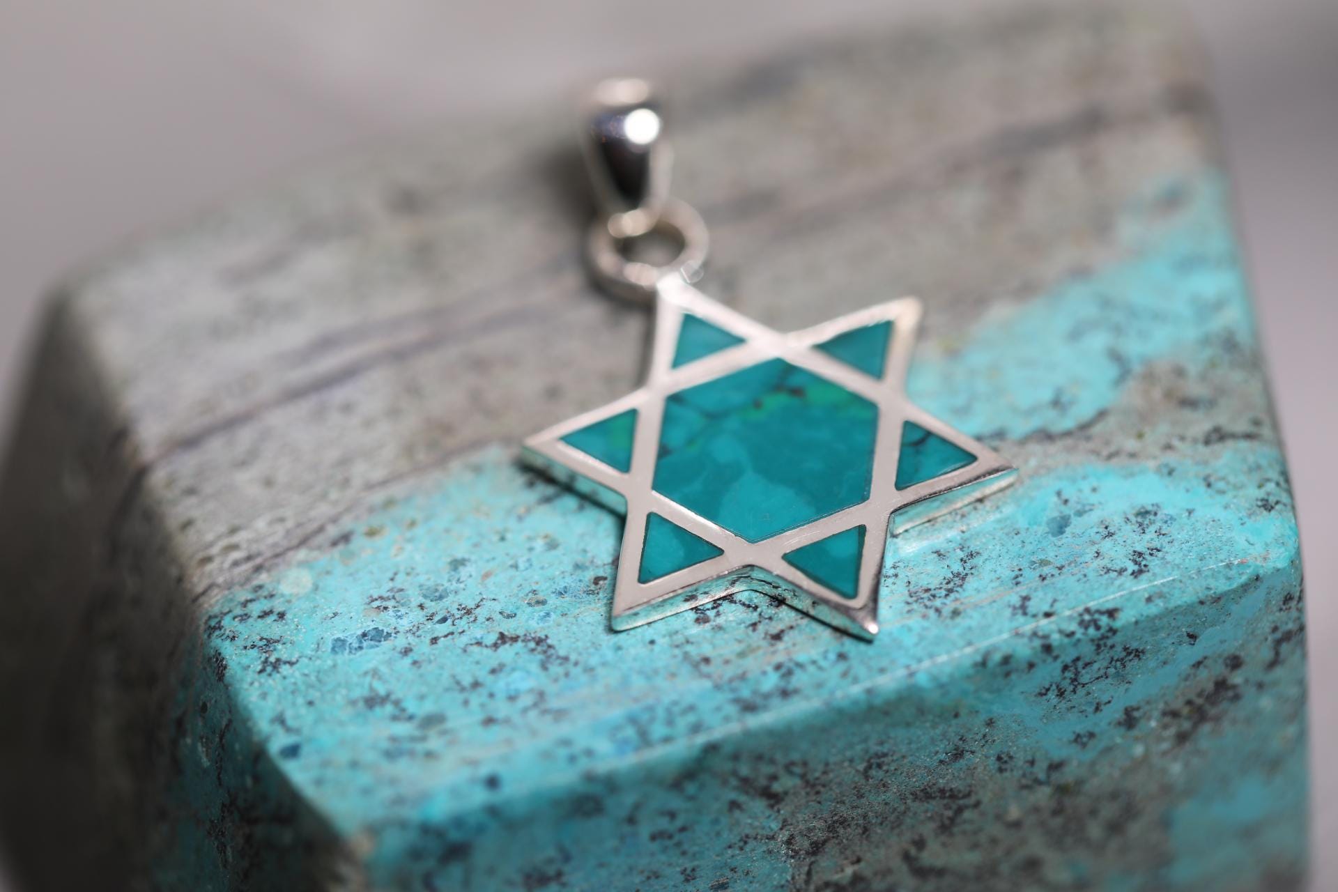Star of David Pendant With Eilat Stone, 925 Silver, Turquoise Pendant ...