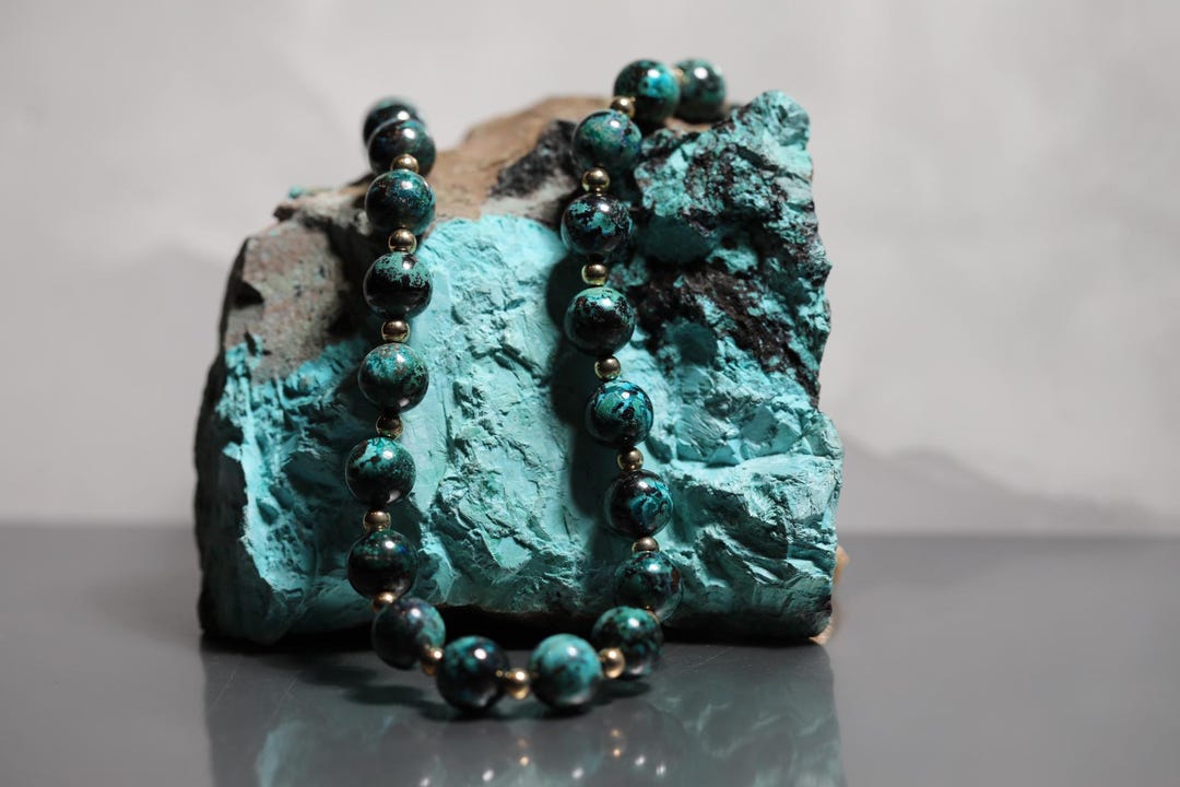 Genuine Eilat Stone Necklace, 14K Gold, Turquoise Necklace, King ...