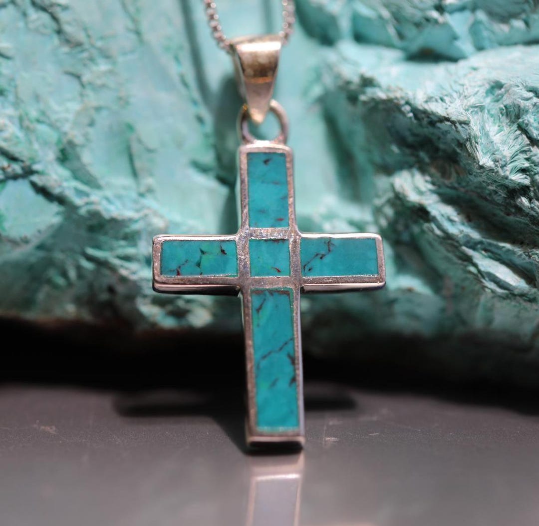 Cross Pendant With Genuine Eilat Stone, 925 Silver, Turquoise Pendant ...