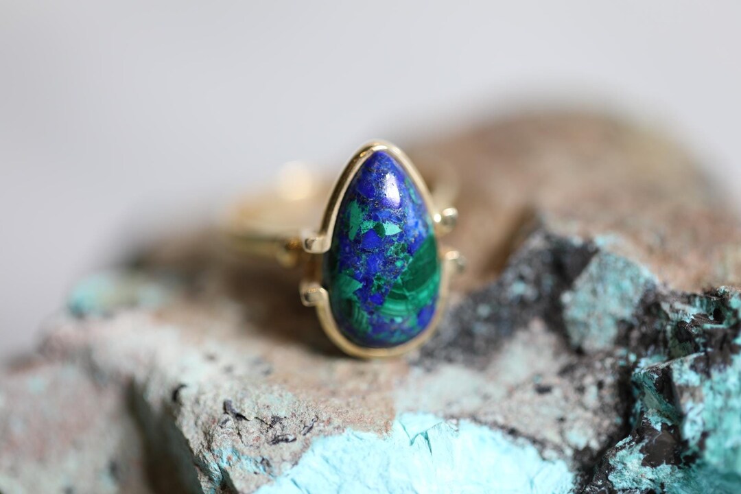 Eilat Stone Drop Ring, 14K Gold, Turquoise Ring, King Solomon, Natural ...