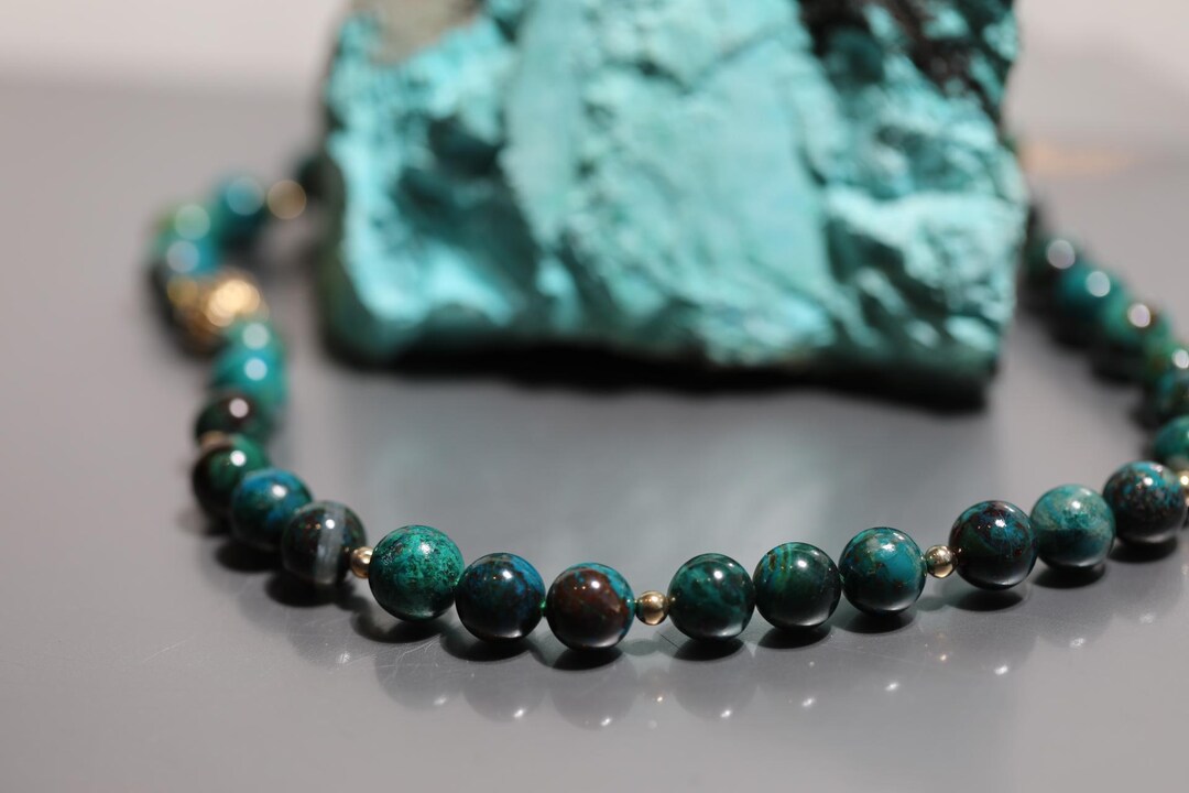 Genuine Eilat Stone Necklace, 14K Gold, Turquoise Necklace, King ...