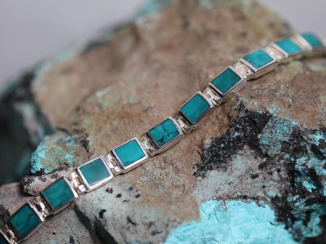 Genuine Eilat Stone Bracelet, 925 Silver, Turquoise Bracelet, Natural ...