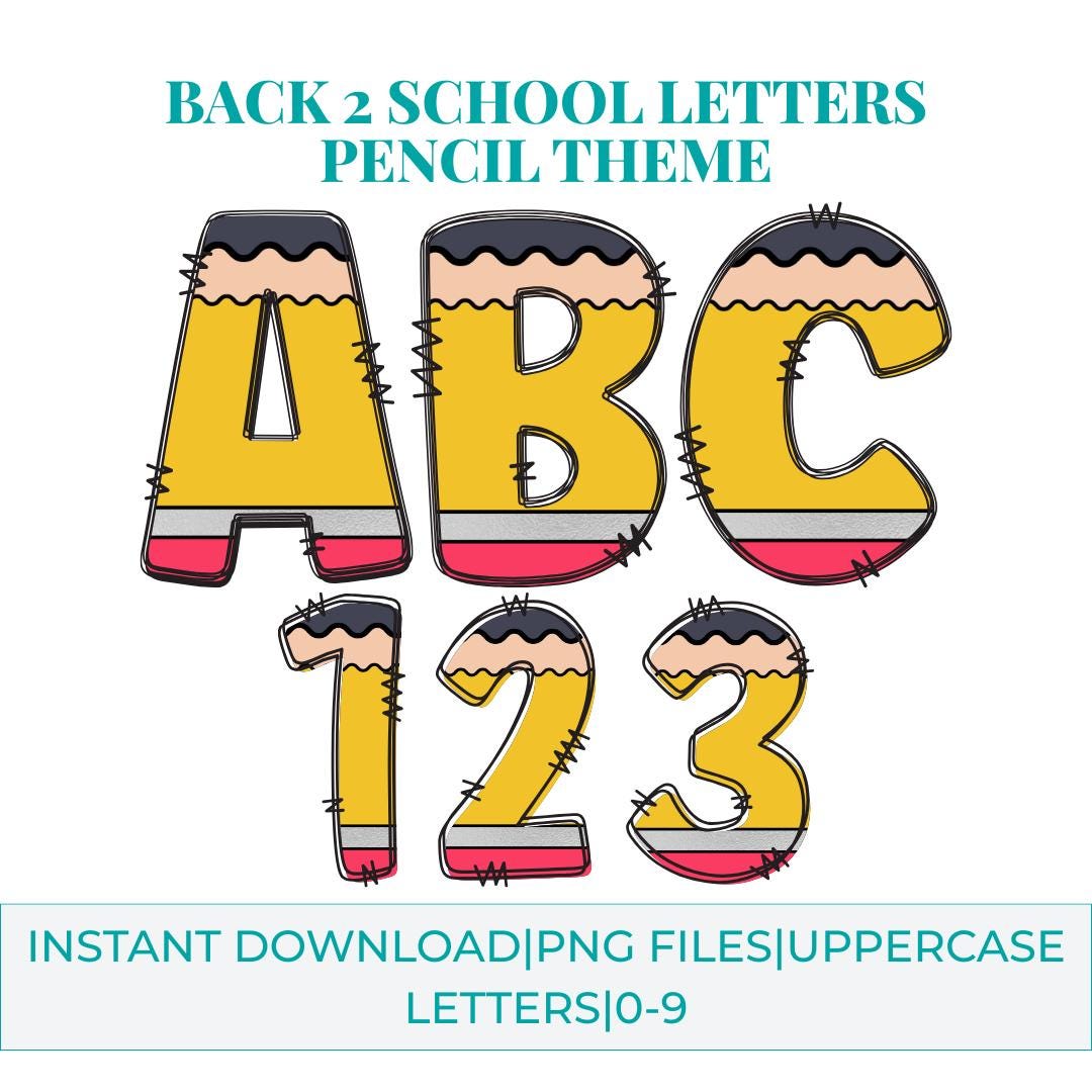 Pencil Doodle Letters, Back to School PNG Alphabet (digital Download ...
