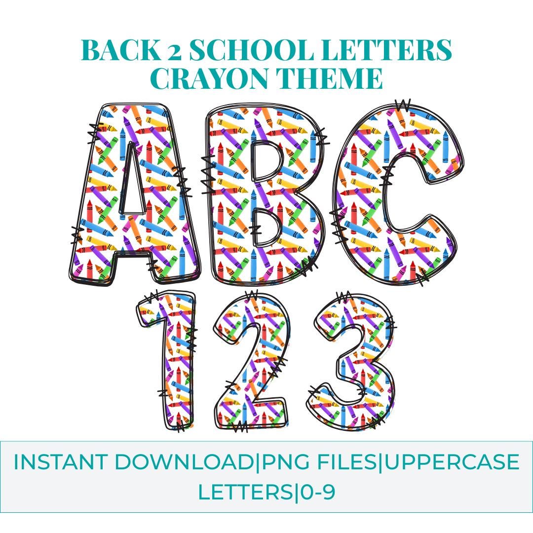 Crayon Doodle Letters, Back to School PNG (digital Download) - Etsy