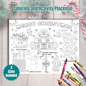 Christmas Coloring and Activity Placemat, Christmas Activity Sheet ...