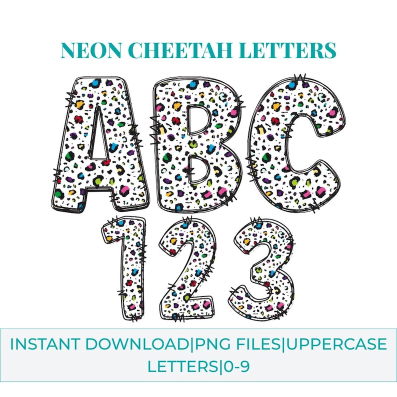 Neon Cheetah Print Letters and Numbers PNG (digital Download) - Etsy