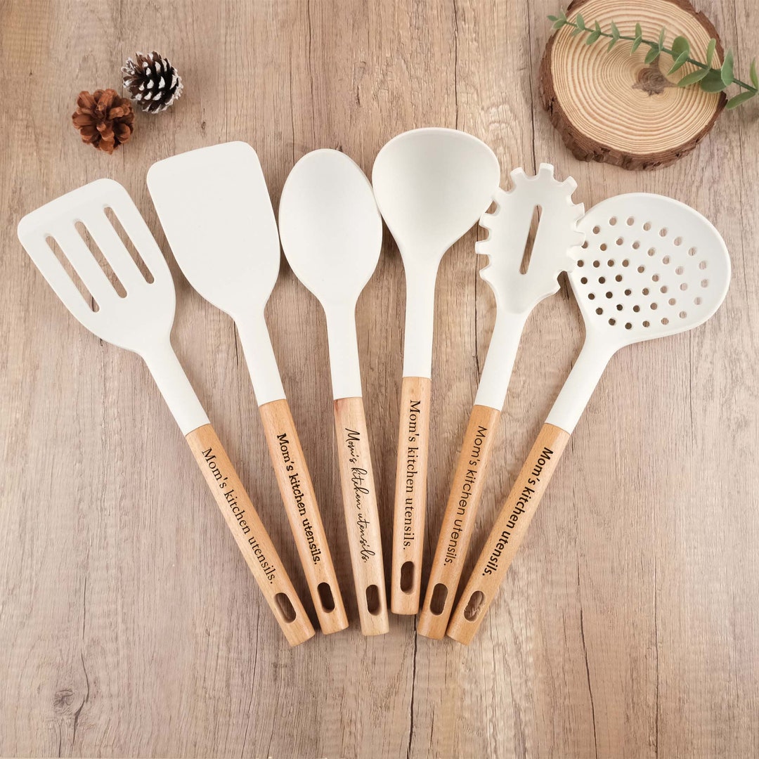 Personalised Spatula and Ladle Set,custom Name Silicone Wooden Spoon ...