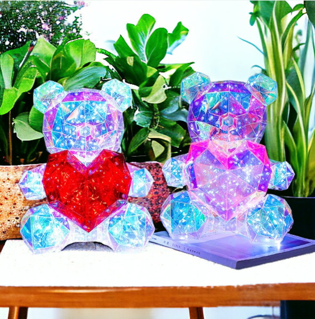 Light up Teddy Bear Holding A Red Heart LED Rose Bear LED Teddy Bear ...