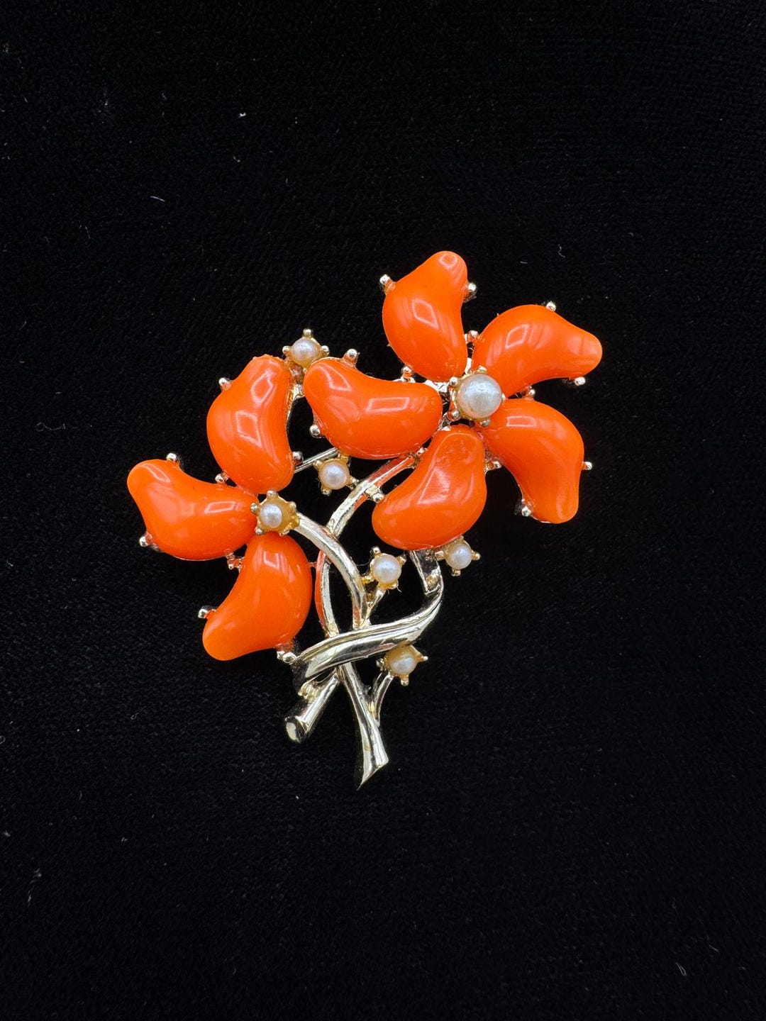 Vintage Coro Pegasus Double Coral Flower Pin Brooch - Etsy