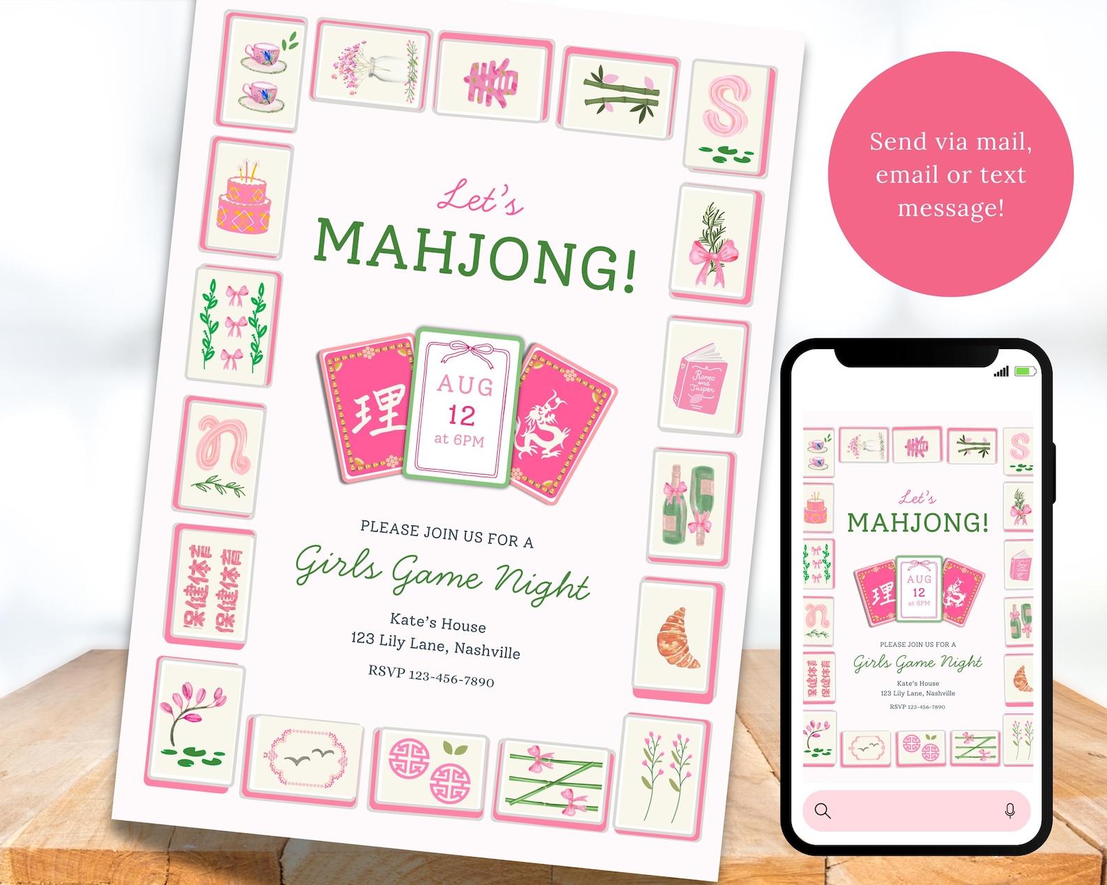 Mahjong Invite | Editable Girls Game Night Invitation | Printable ...