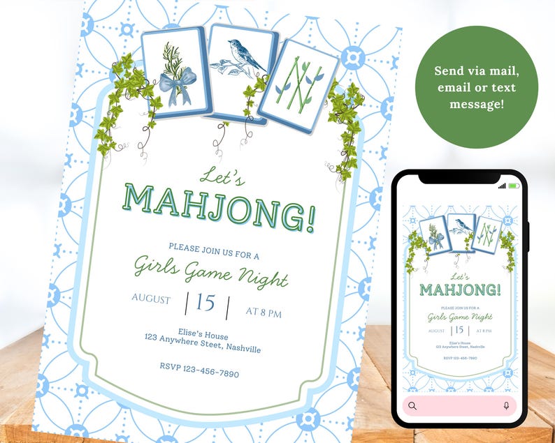 Mahjong Invitation: Game Night Editable Canva Template (digital ...