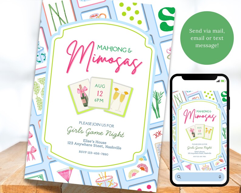 Mahjong & Mimosas Invitation: Girls Game Night, Editable Canva Template ...