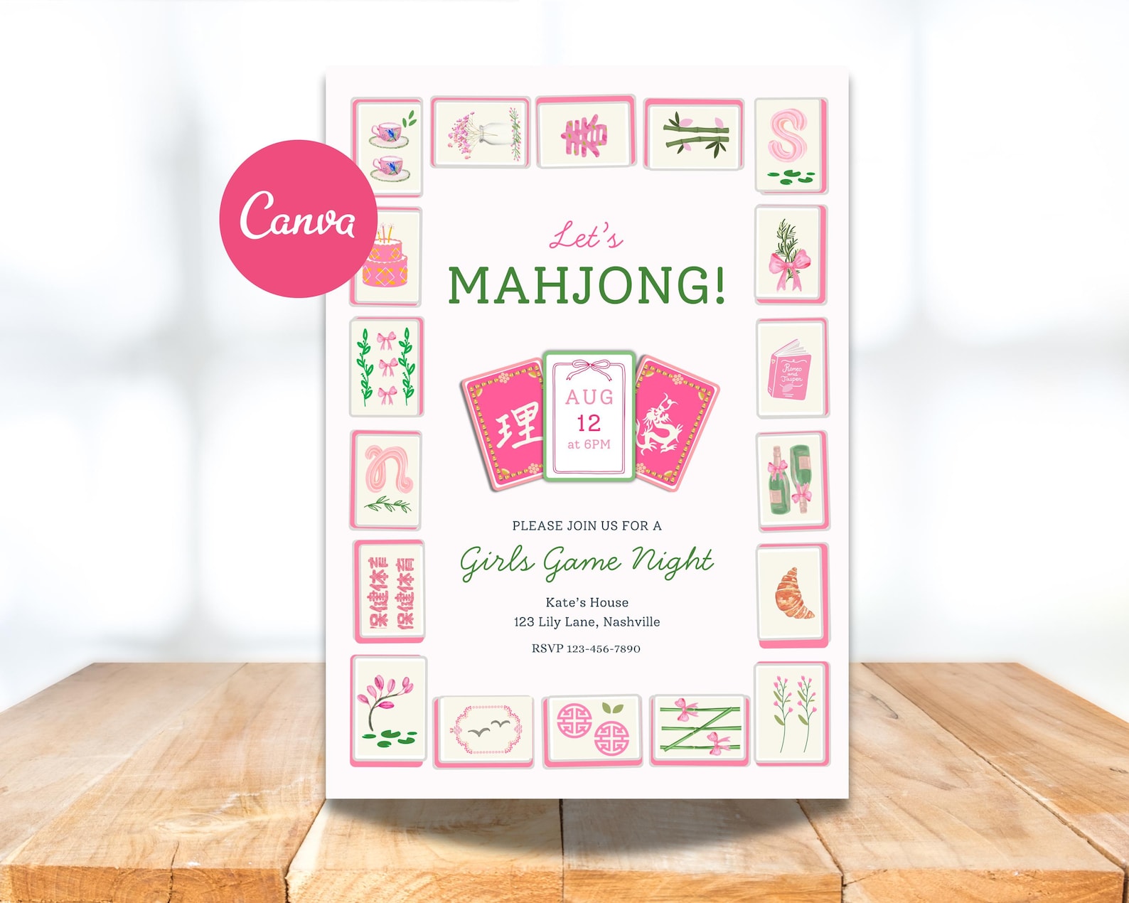 Mahjong Invite | Editable Girls Game Night Invitation | Printable ...